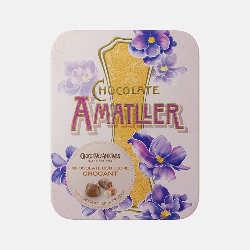 Milk Chocolate Crocant Flower Pralines Tin 72g | Chocolate Amatller