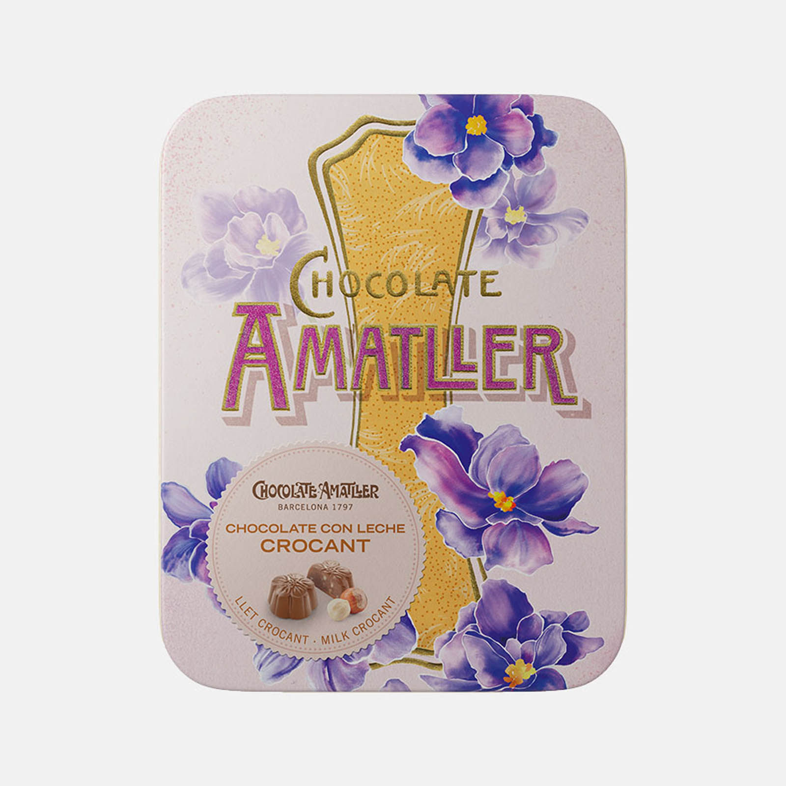 Milk Chocolate Crocant Flower Pralines Tin 72g | Chocolate Amatller